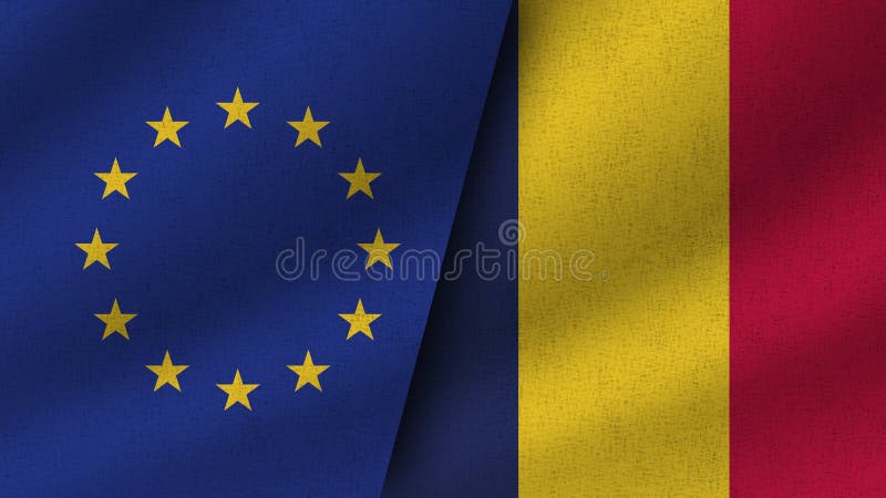 Chad and European Union Realistic Two Flags Together Stock Illustration ...