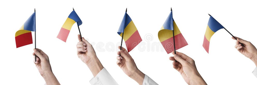 The Chad Flag in Hand in Different Angles on a White Background Stock ...