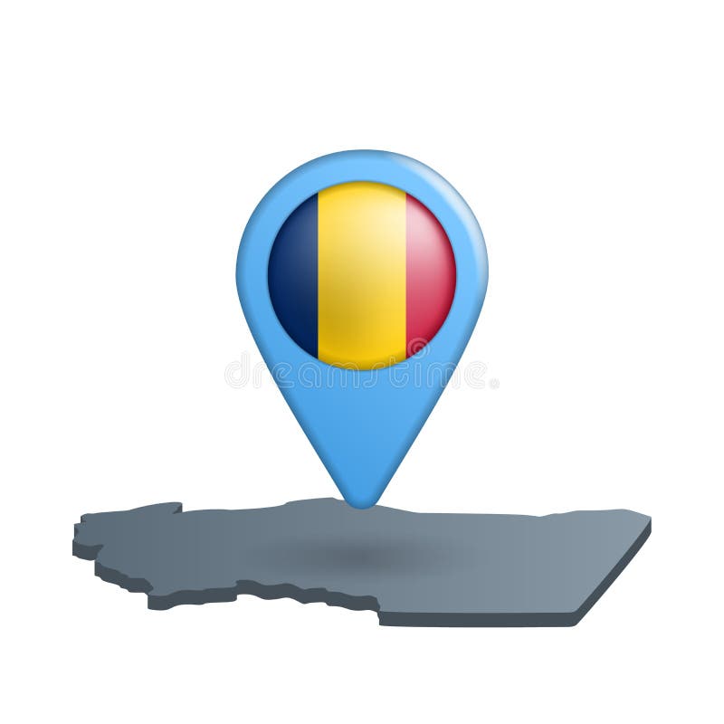 Chad flag map pin on white stock illustration. Illustration of vector ...