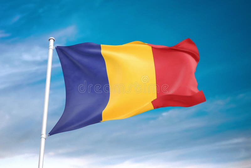 Chad Flag Waving with Sky on Background Realistic 3d Illustration Stock ...
