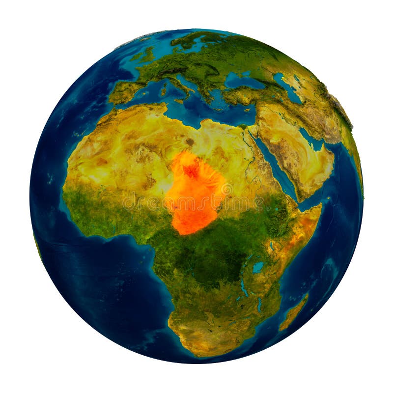 Chad Highlighted on a White Simplified 3D World Map. Digital 3D Render ...