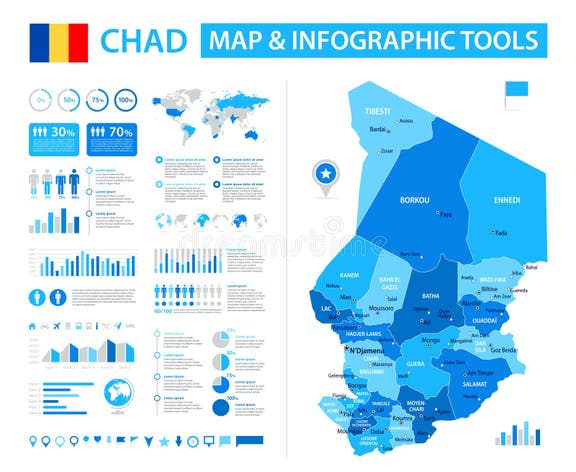 Chad Infographic Map with Data Visualization Elements - Vector Map of ...