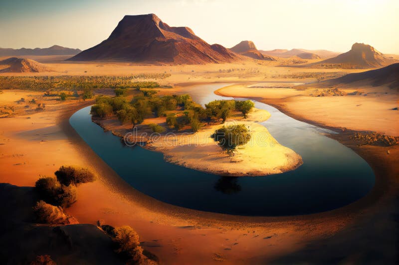 Chad Landscape with Mountains and River. Generative AI Art Stock ...