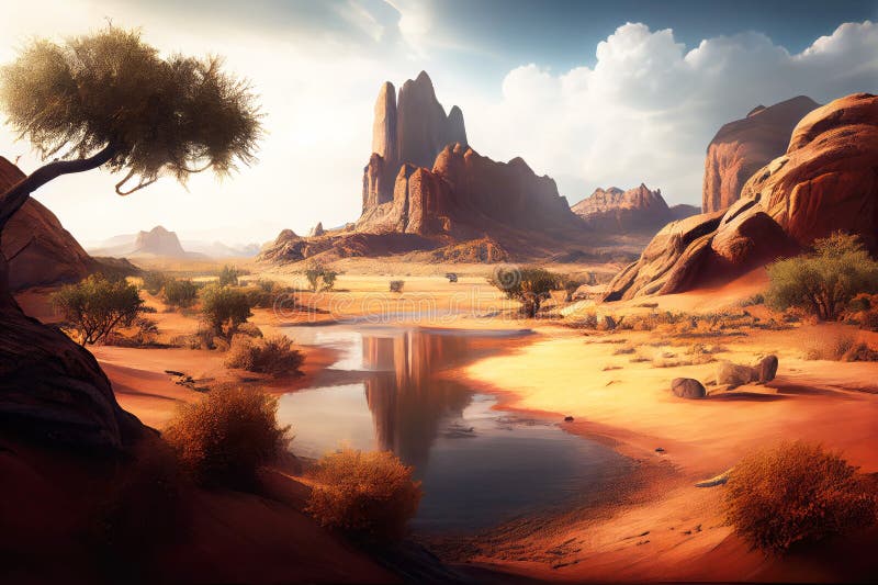 Chad Landscape with Mountains and River. Generative AI Art Stock ...