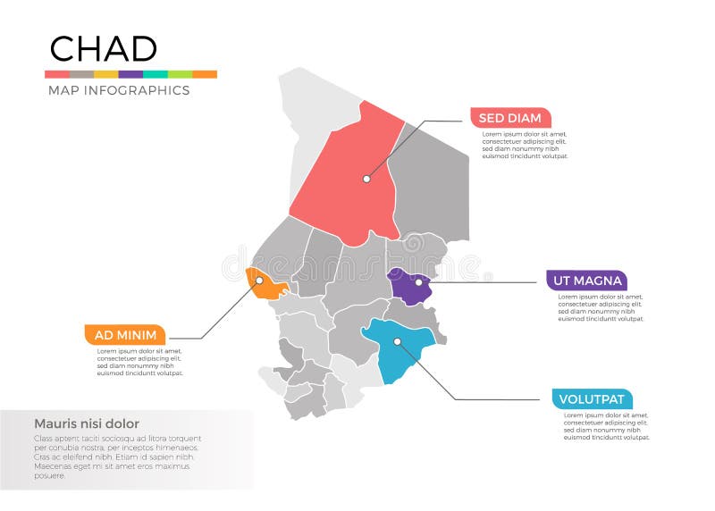 Chad Map Infographics Vector Template with Regions and Pointer Marks ...