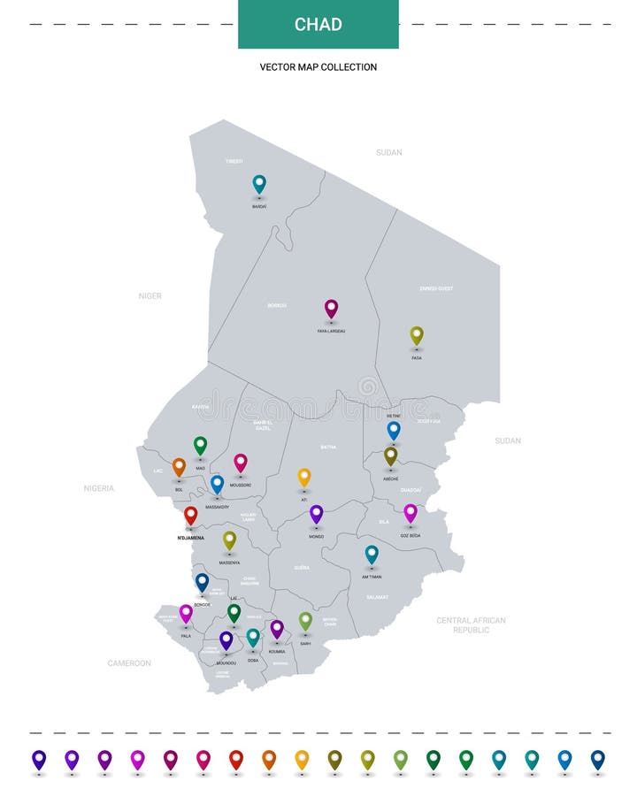 Chad Map with Location Pointer Marks. Stock Vector - Illustration of ...