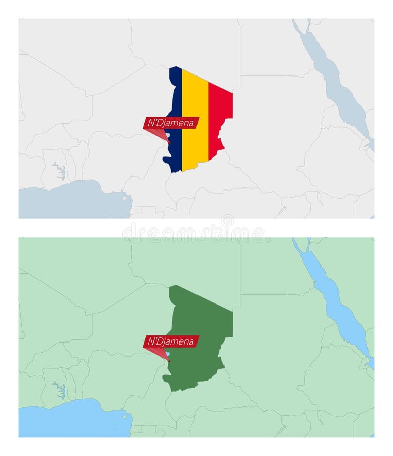 Chad Map with Pin of Country Capital. Two Types of Chad Map with ...