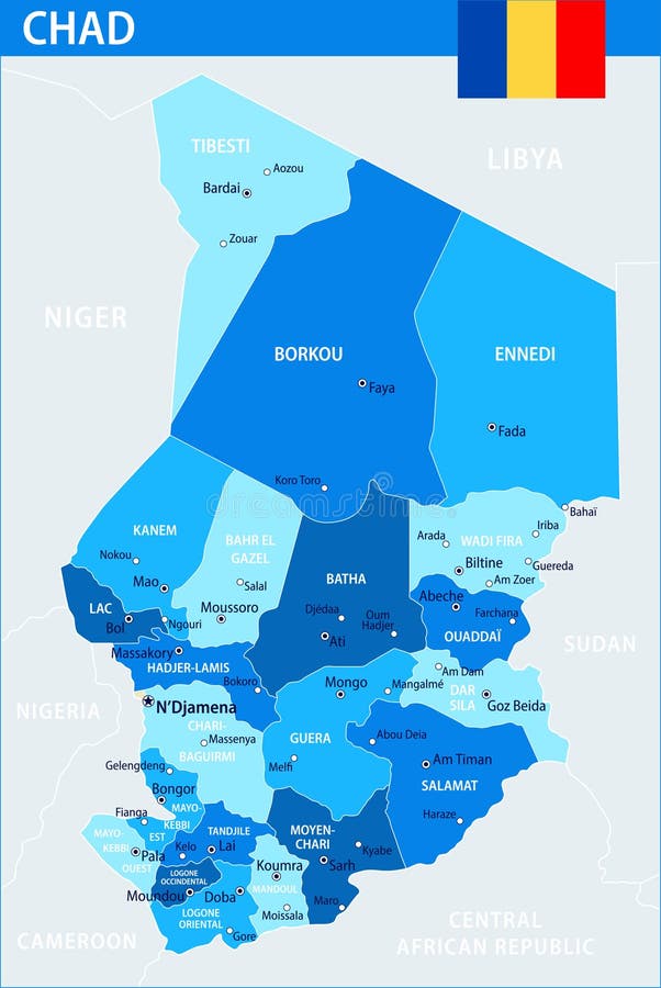 Chad Map Vector Blue Spot - Customizable Layered Political Map of Chad ...