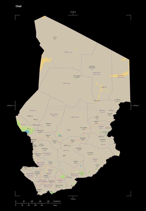 Chad Shape on Black. Topo Standard Stock Illustration - Illustration of ...