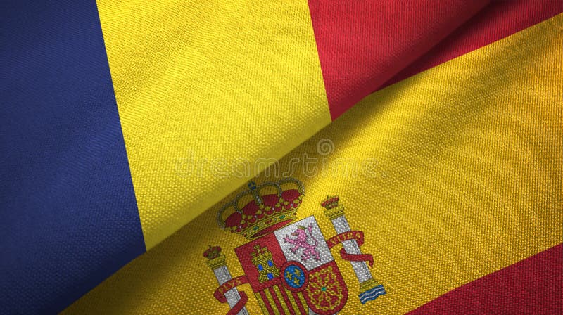 Chad and Spain Two Flags Textile Cloth, Fabric Texture Stock Image ...