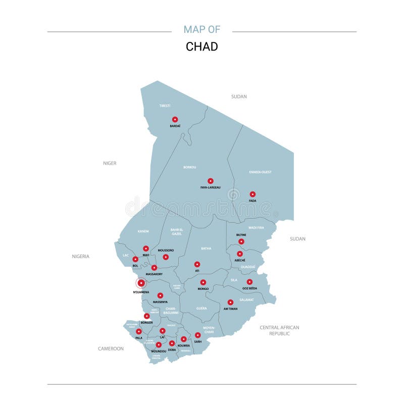 Chad Map Vector with Red Pin Stock Vector - Illustration of isolated ...