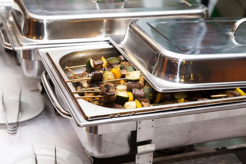 Chafing Dish Heater at Banquet Stock Photo - Image of meal, skewer ...