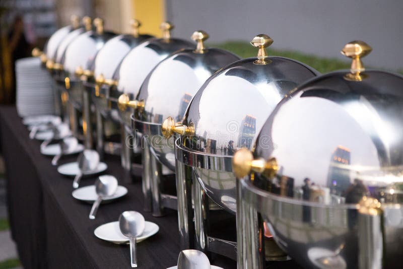 Chafing Dishes on the Table at the Luxury Banquet Stock Image - Image ...