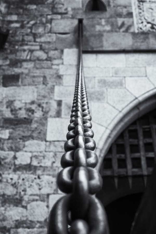 A Strong Chain Holds the Drawbridge of an Old Castle. Stock Photo ...