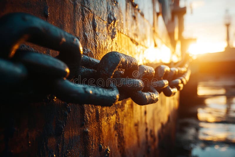 Chain Against a Metal Surface at a Harbor Stock Photo - Image of ...