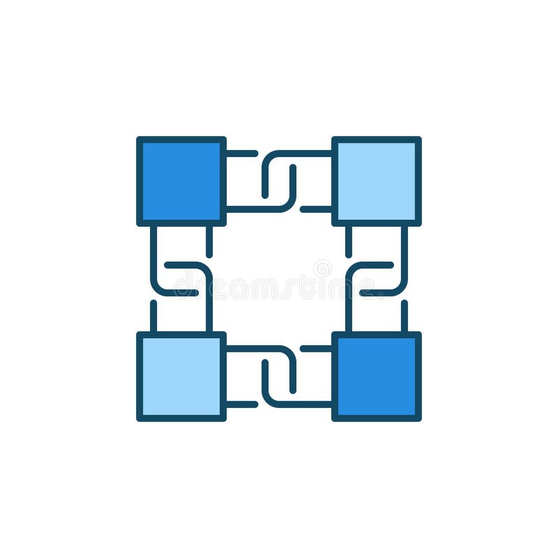 Chain with Blocks Blue Icon - Vector Blockchain Creative Sign Stock ...