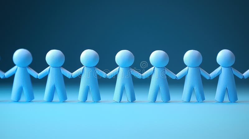 Chain of Blue Paper Figures Holding Hands Symbolizes Teamwork and Unity ...