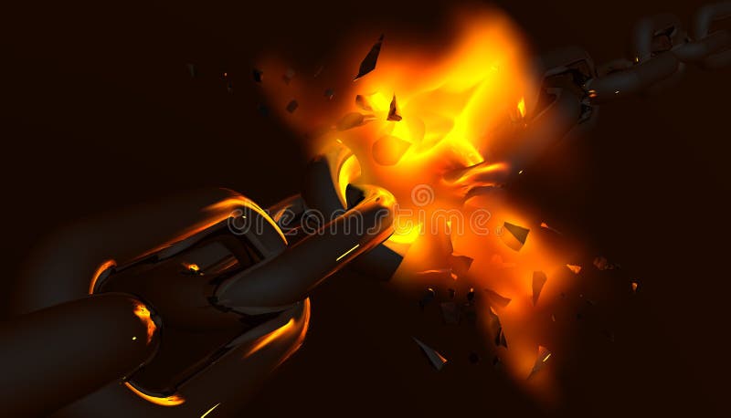 Chain Break Breaking Fire Flames in Black Background Crisis - 3d ...