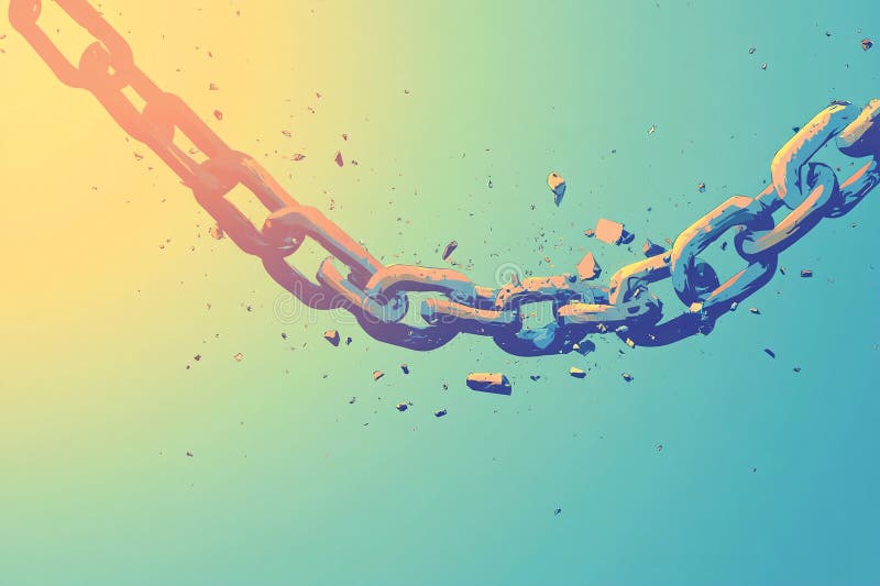 Chain Breaking on Gradient Blue and Yellow Background Illustration ...