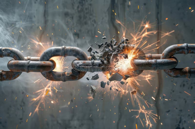 A Chain Breaks with Explosive Energy, Symbolizing the Powerful Force of ...