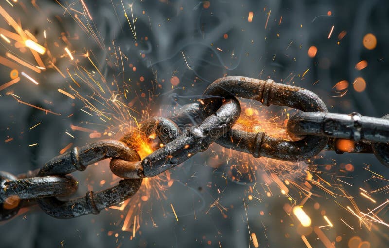 A Chain Breaks with Explosive Energy, Symbolizing the Powerful Force of ...