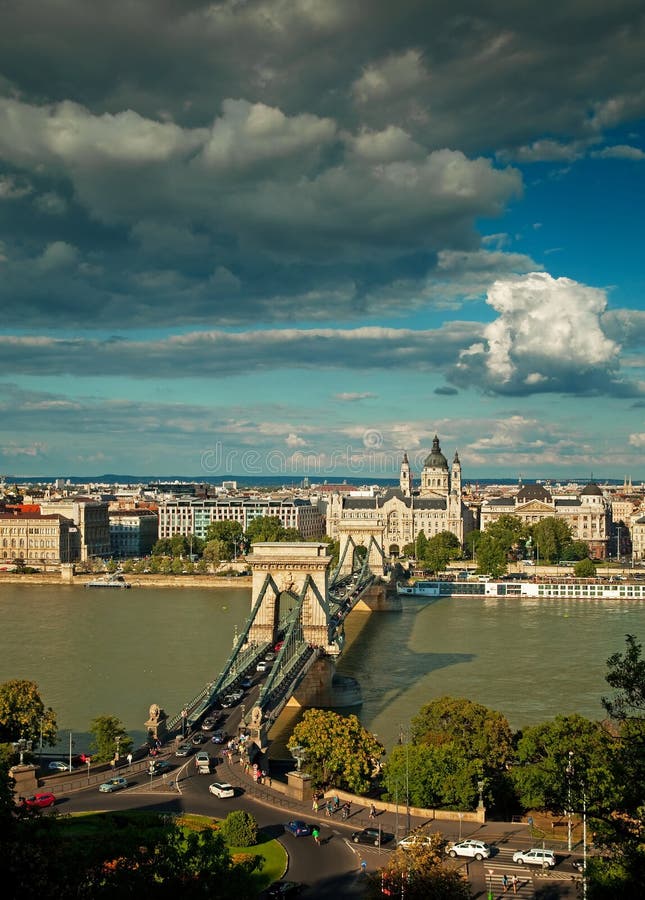 Chain Bridge stock image. Image of house, clouds, ship - 26801439