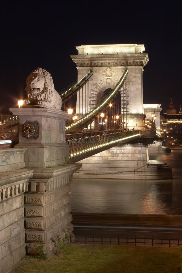 The Chain bridge. stock photo. Image of water, chain, night - 279024