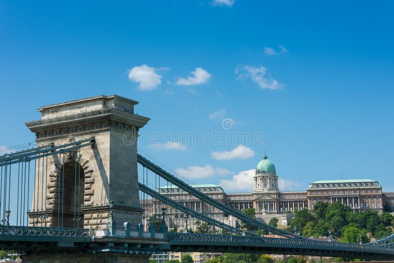 Chain Bridge Budapest Hungary with Castle Hill Stock Photo - Image of ...