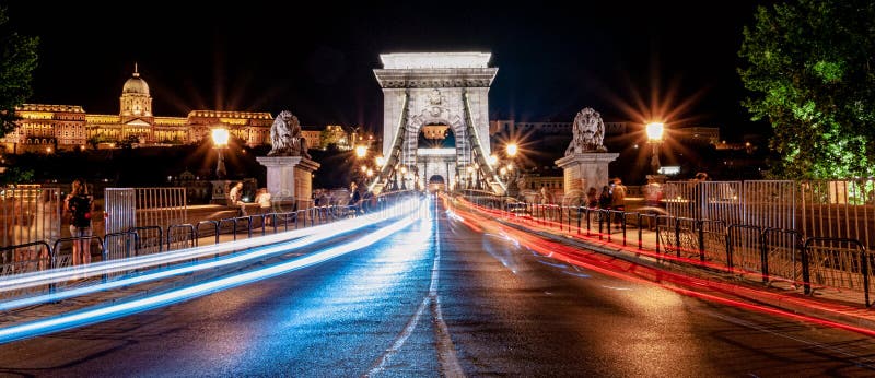 Chain Bridge Budapest at Night Stock Photo - Image of chain, city ...