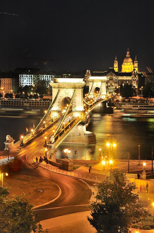 The Chain Bridge in Budapest at Night Stock Photo - Image of river ...