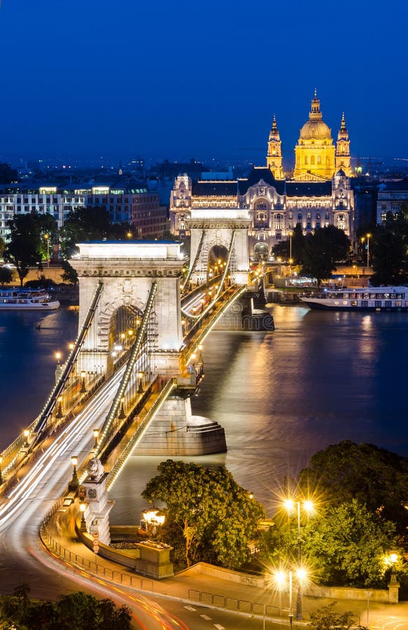 Chain Bridge, Budapest Night Scenery, Hungary Stock Image - Image of ...