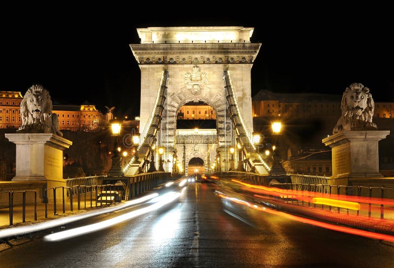 Chain Bridge at Night, Budapest Stock Image - Image of city ...
