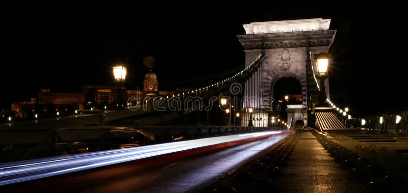 Chain Bridge at Night, Budapest Stock Photo - Image of flow, danube ...