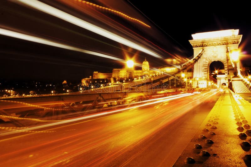 Chain Bridge at Night Budapest Stock Image - Image of motion, bridge ...