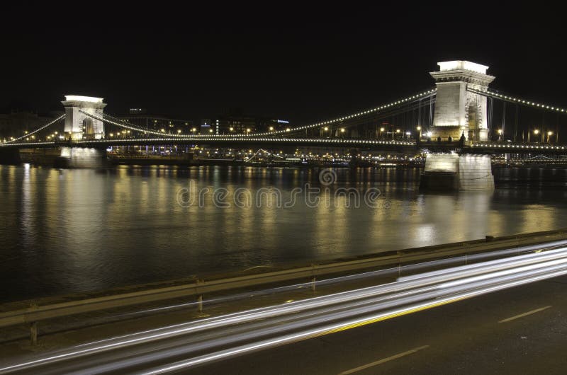 Chain Bridge at Night in Budapest Stock Image - Image of danube, palace ...