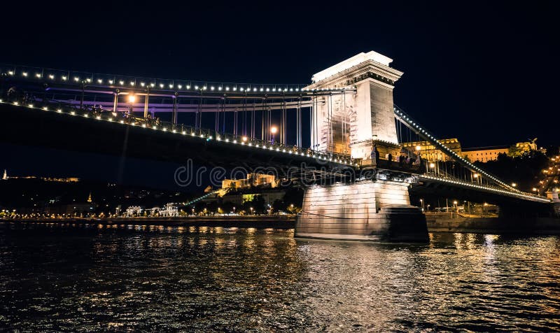 Chain Bridge at Night in Budapest Stock Photo - Image of palace ...