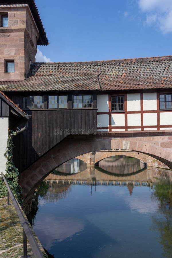 Chain Bridge Reflection on the River Under the Sunlight and a Blue Sky ...
