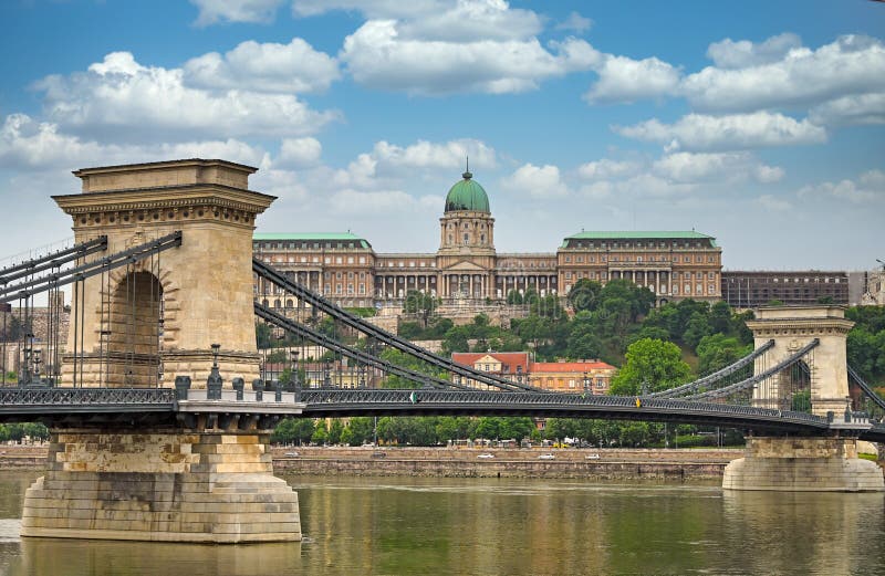 Chain Bridge and the Royal Palace or the Buda Castle,Budapest Stock ...