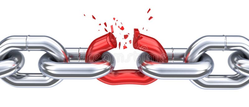 Chain and broken red link stock illustration. Illustration of steel ...