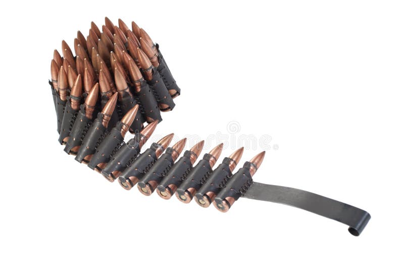 Chain of Cartridges on White Stock Photo - Image of machinegun, fight ...