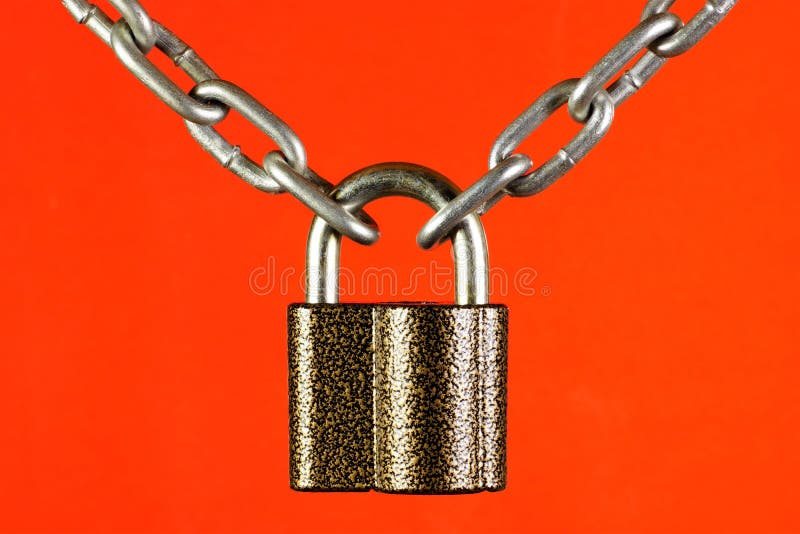 The Chain is Connected by a Lock, on a Red Background. Stock Image ...
