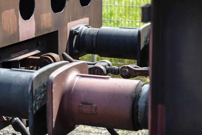 Chain Coupler Connecting Freight Wagons, Large Wagon Buffers Visible ...