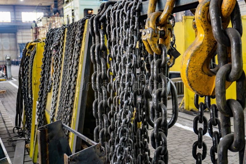 Chain for the Crane on the Rack, Cargo Slings for Lifting Goods Stock ...