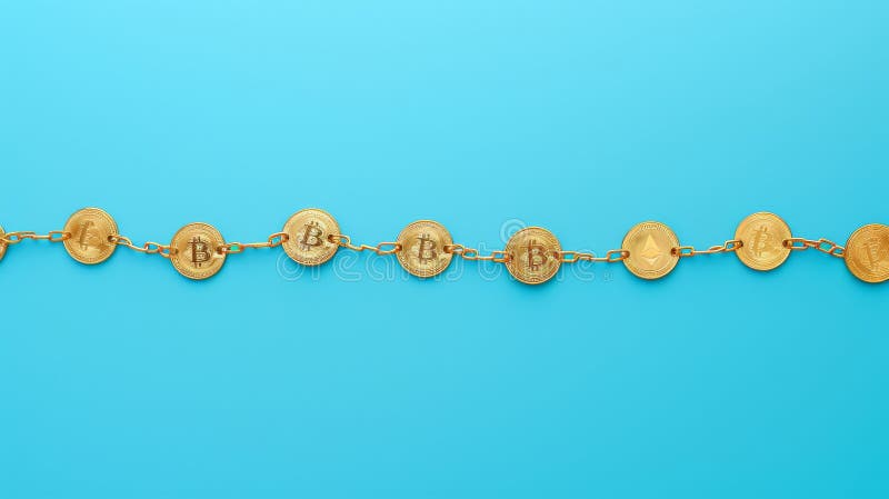 Chain of Cryptocurrency Coins Against a Blue Background Stock Image ...