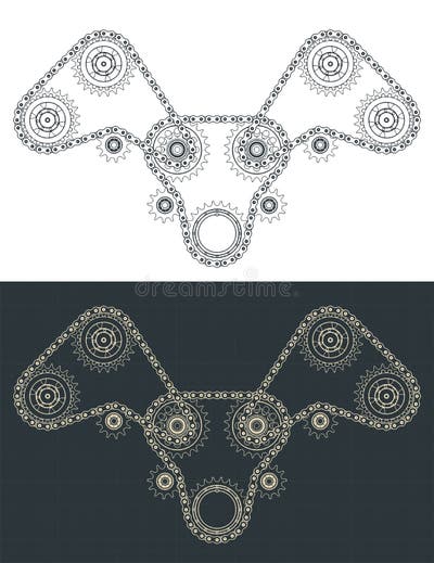 Chain Drive and Gears Drawings Stock Vector - Illustration of sprocket ...