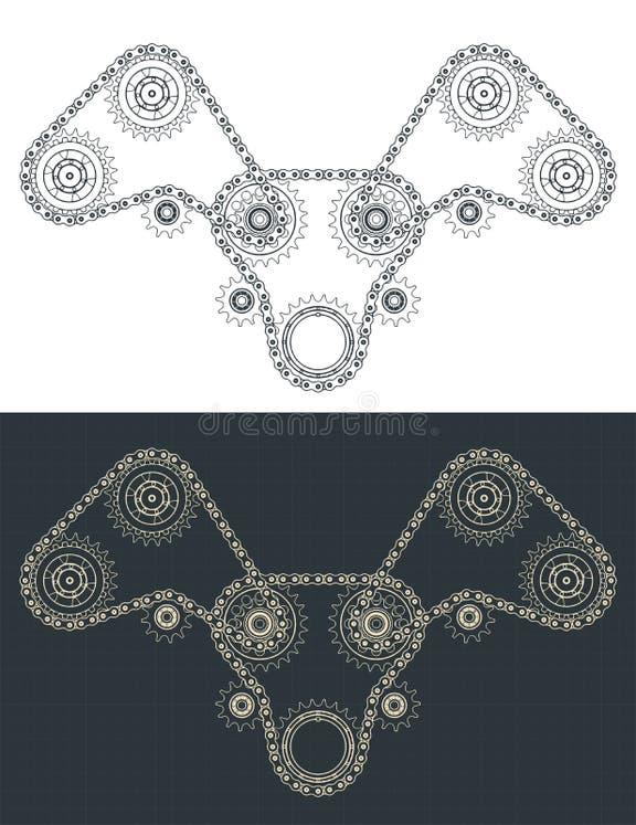 Chain Drive and Gears Drawings Stock Vector - Illustration of sprocket ...