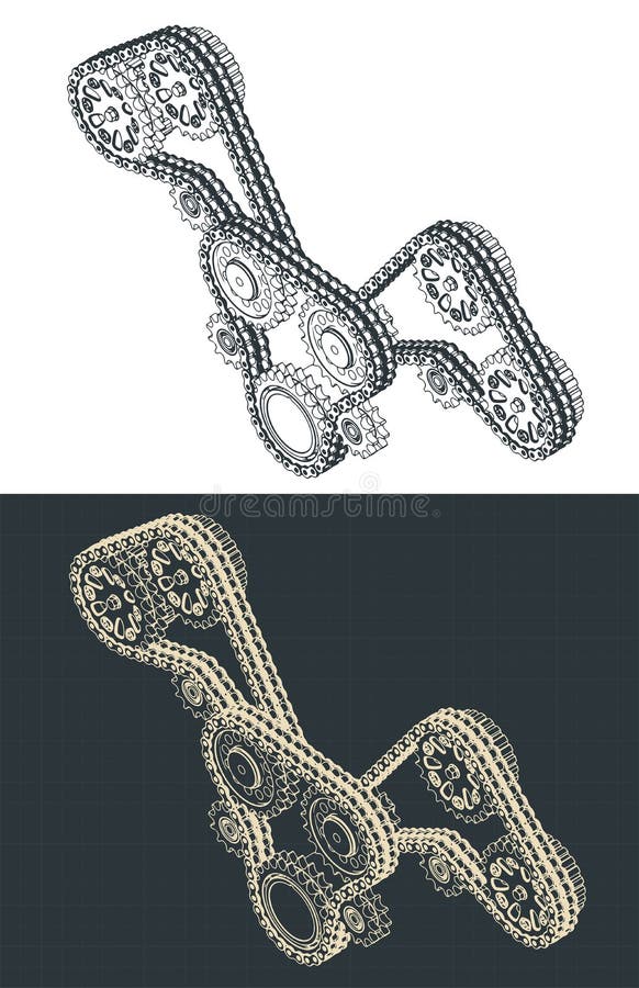 Chain Drive and Gears Isometric Drawings Stock Vector - Illustration of ...