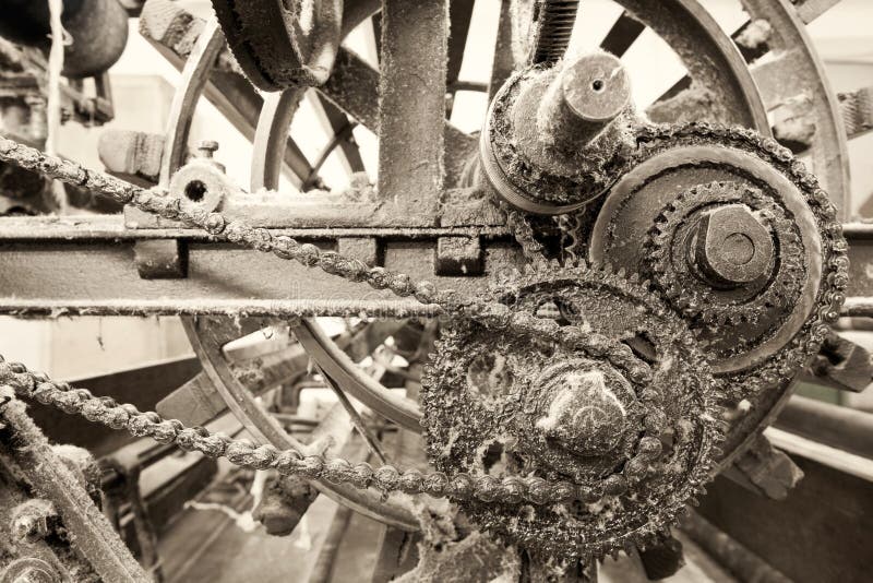 Chain Driven Pulleys on Old Weaving Machine Stock Photo - Image of ...
