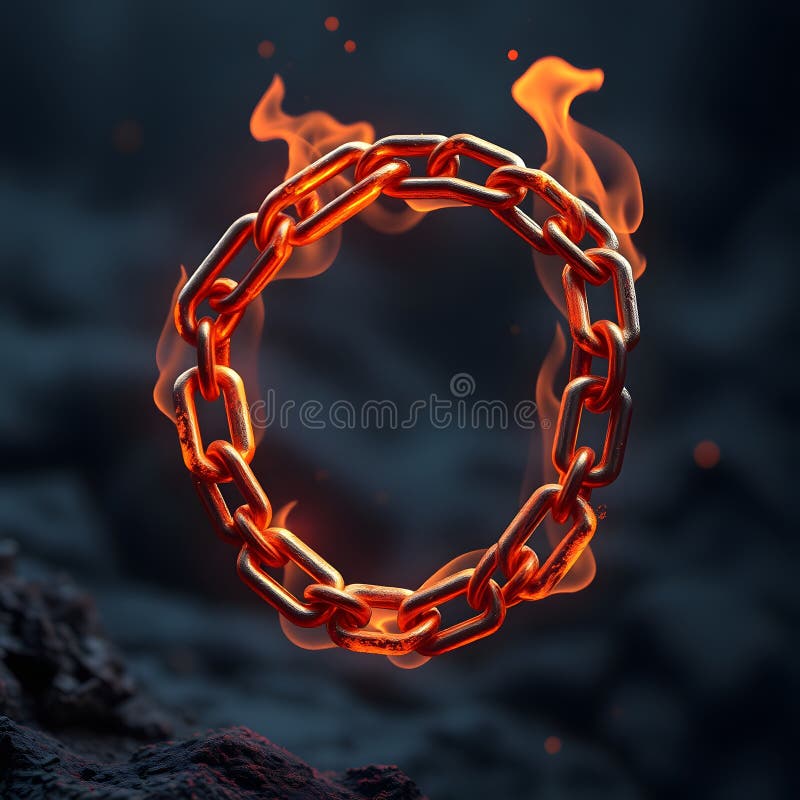A Fiery Chain Circle Surrounded by Flames on a Dark Background with ...