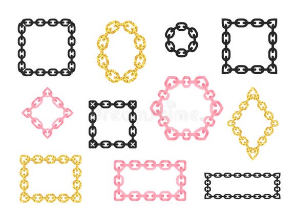 Chain Frames Set. Vector Pink, Black and Golden Borders Stock Vector ...